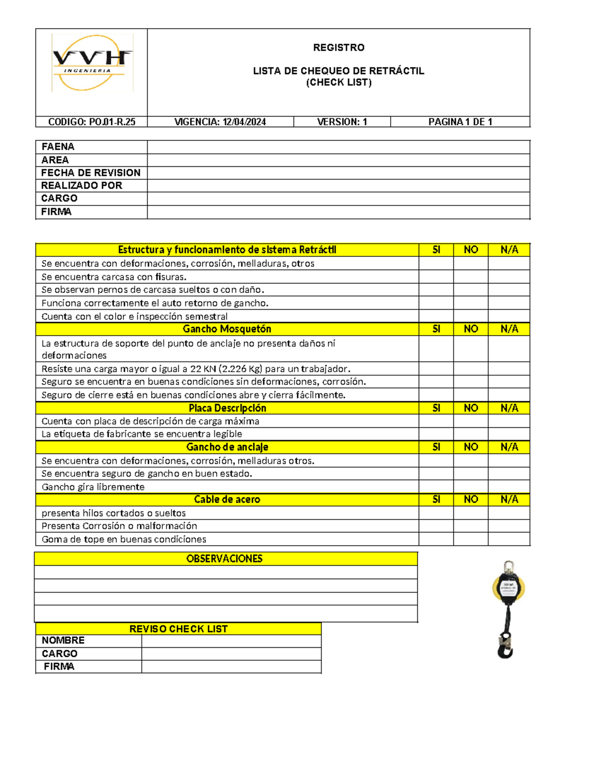 Check List PO.01-R: Inspección del Sistema Retráctil 2024 - Studocu