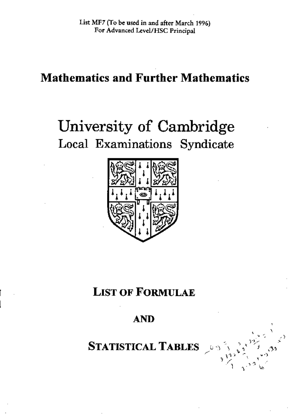 Formulae Booklet for Quick Reference and Study Aids - Studocu