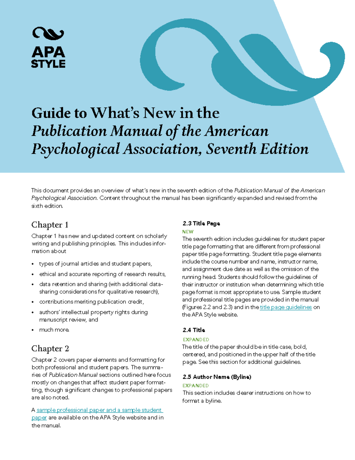 APA 7th Edition 1 - Guide to What’s New in the Publication Manual of ...