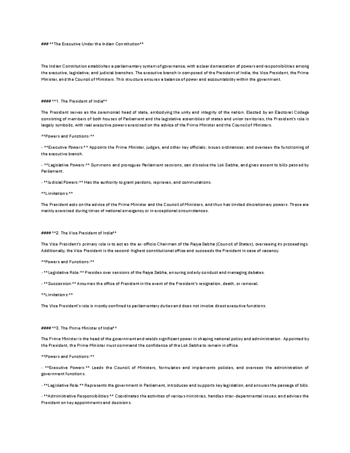 Indian Constitution Seminar: The Executive Branch Explained - Studocu