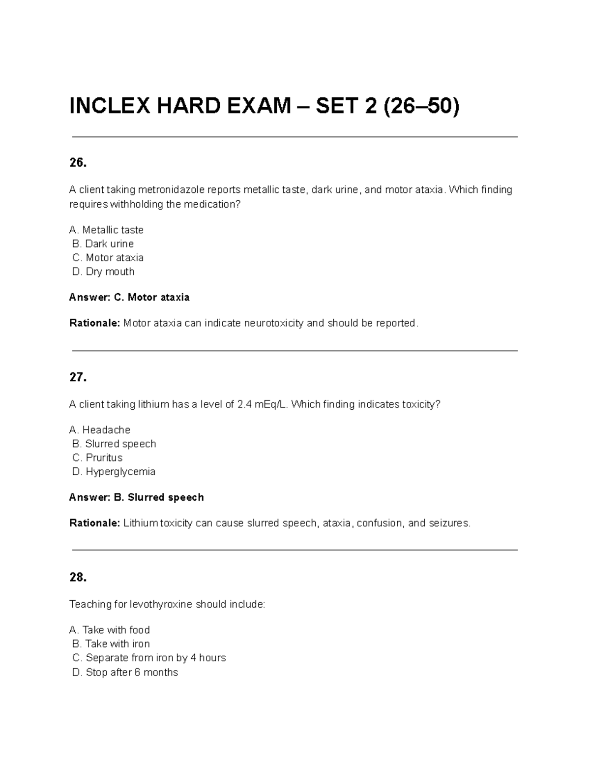 VATI INCLEX MEDS PART 2 - Practice Questions & Answers - Studocu