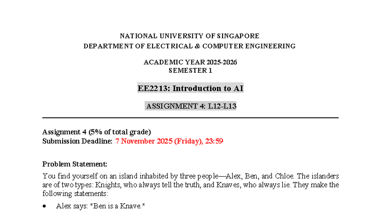 EE2213: Assignment 4 - Propositional Logic & Python Implementation ...