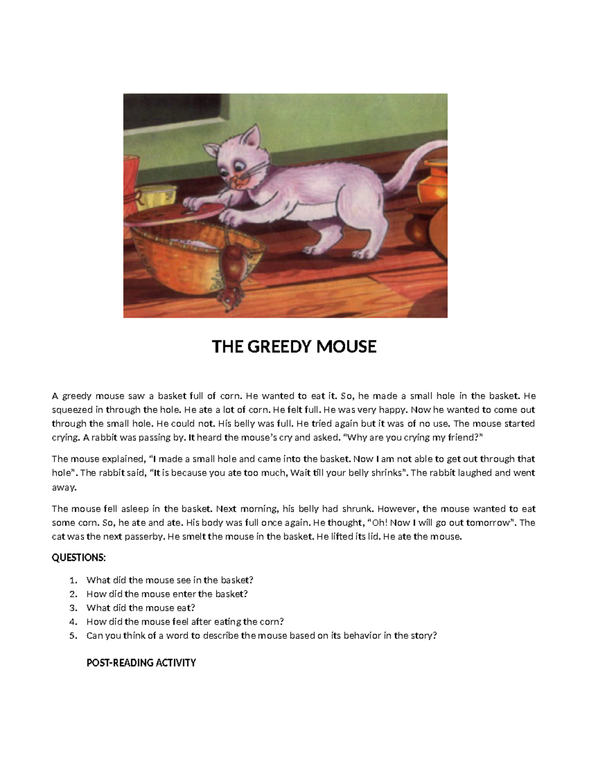 THE Greedy Mouse - Material to read - THE GREEDY MOUSE A greedy mouse ...