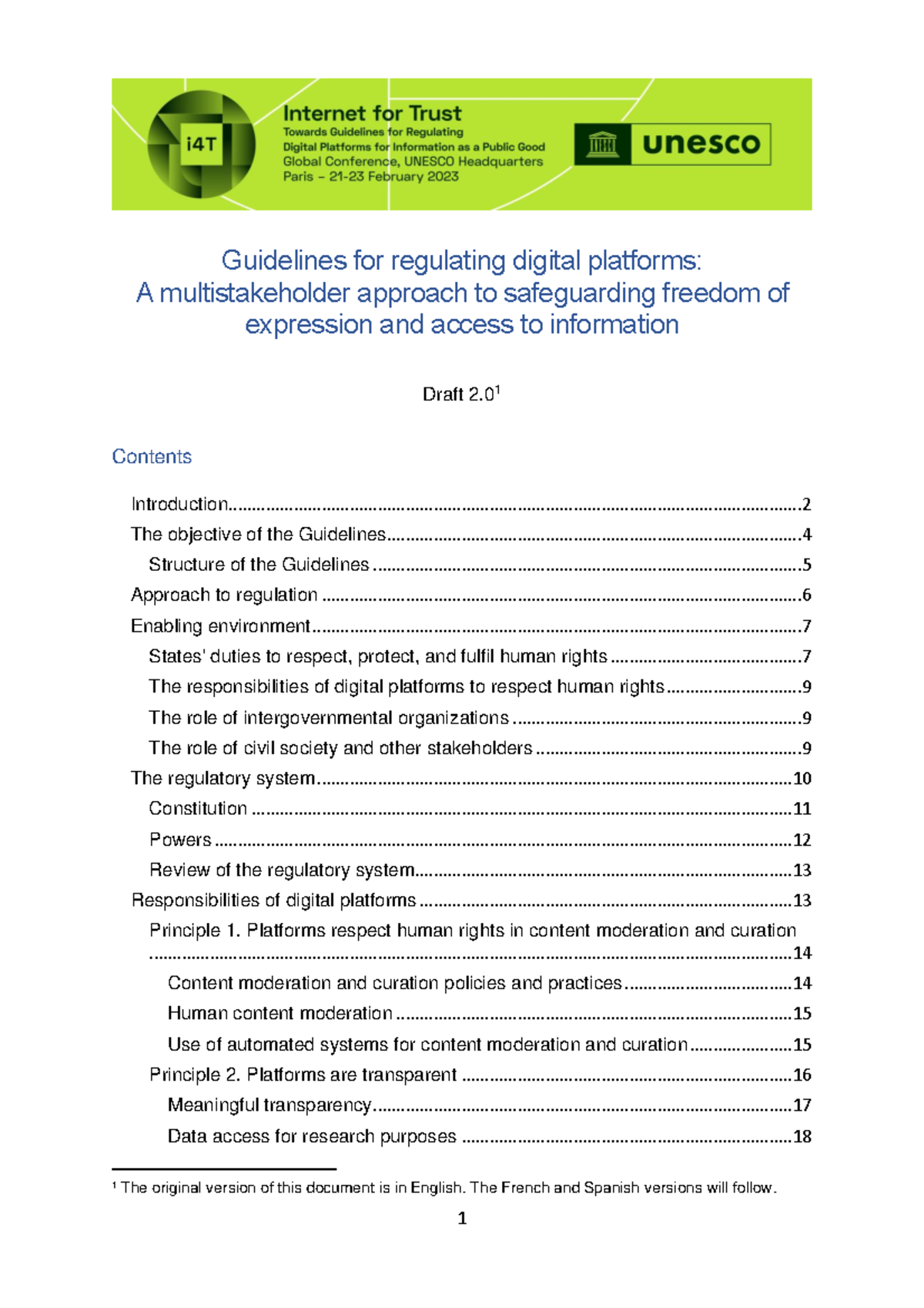 Draft 2 Guidelines for Regulating Digital Platforms: A Multistakeholder ...