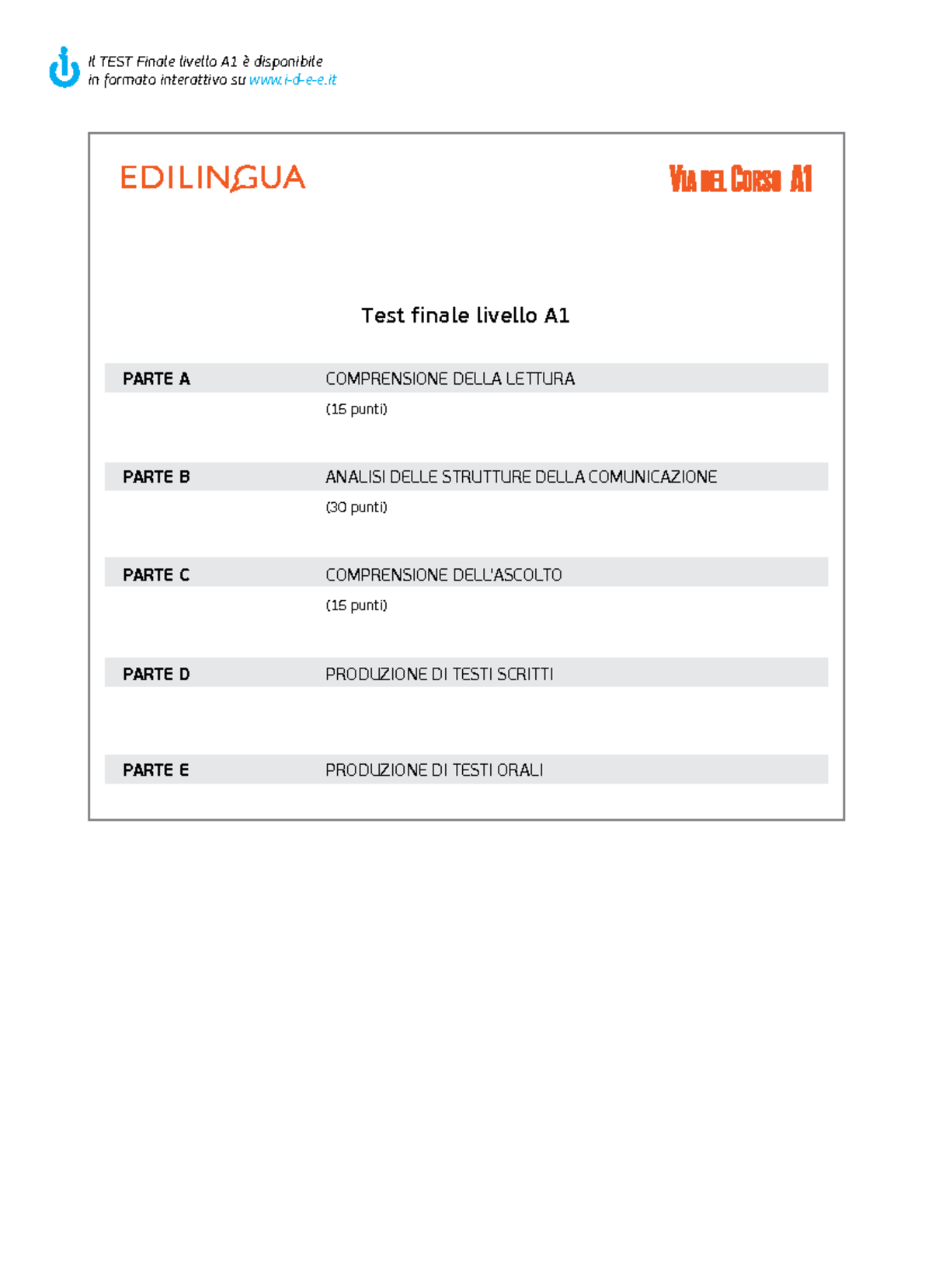 01 VDC TFA1 - Prova di Esame Finale Italiano A1: Comprensione & Produzione - Studocu
