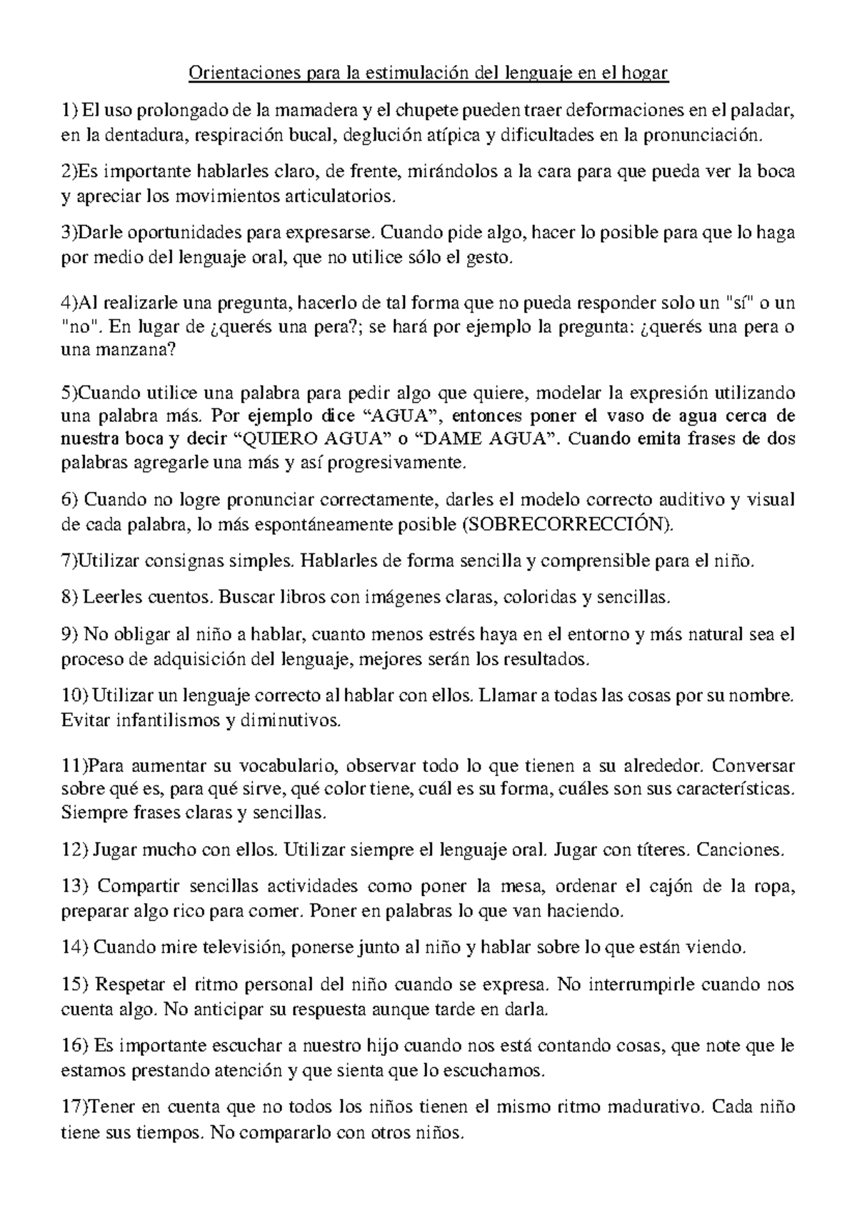 Orientaciones para la Estimulación del Lenguaje en el Hogar - Studocu