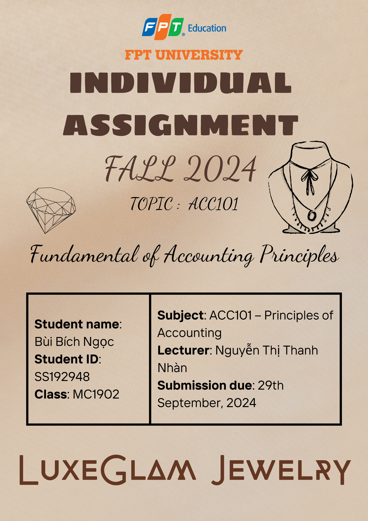 INDIVITUAL ACC101 - Student name: Bùi Bích Ngọc Student ID: SS Class ...