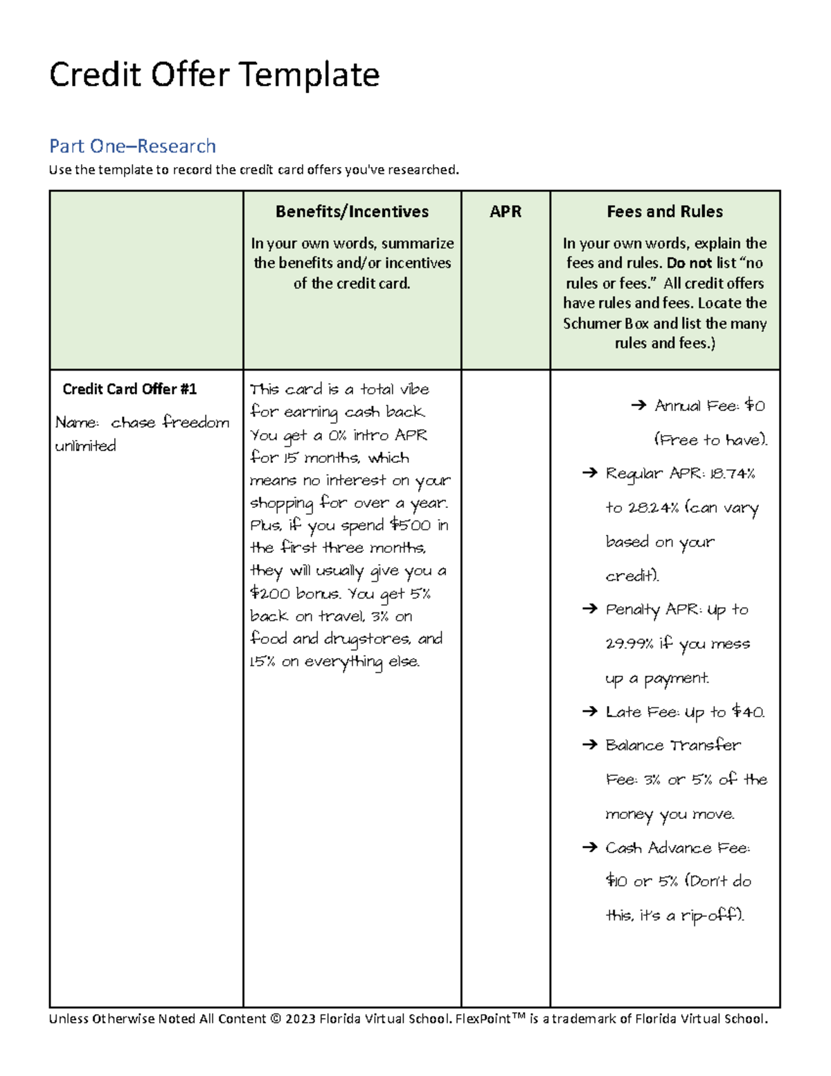 Credit Offer Analysis Template - FLVS Assignment - Studocu