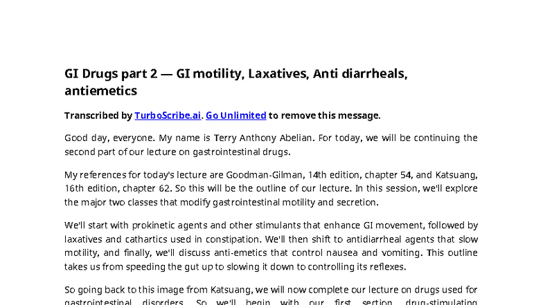 GI Drugs: Lecture on Motility, Laxatives, and Antidiarrheals (PHAR 3 ...