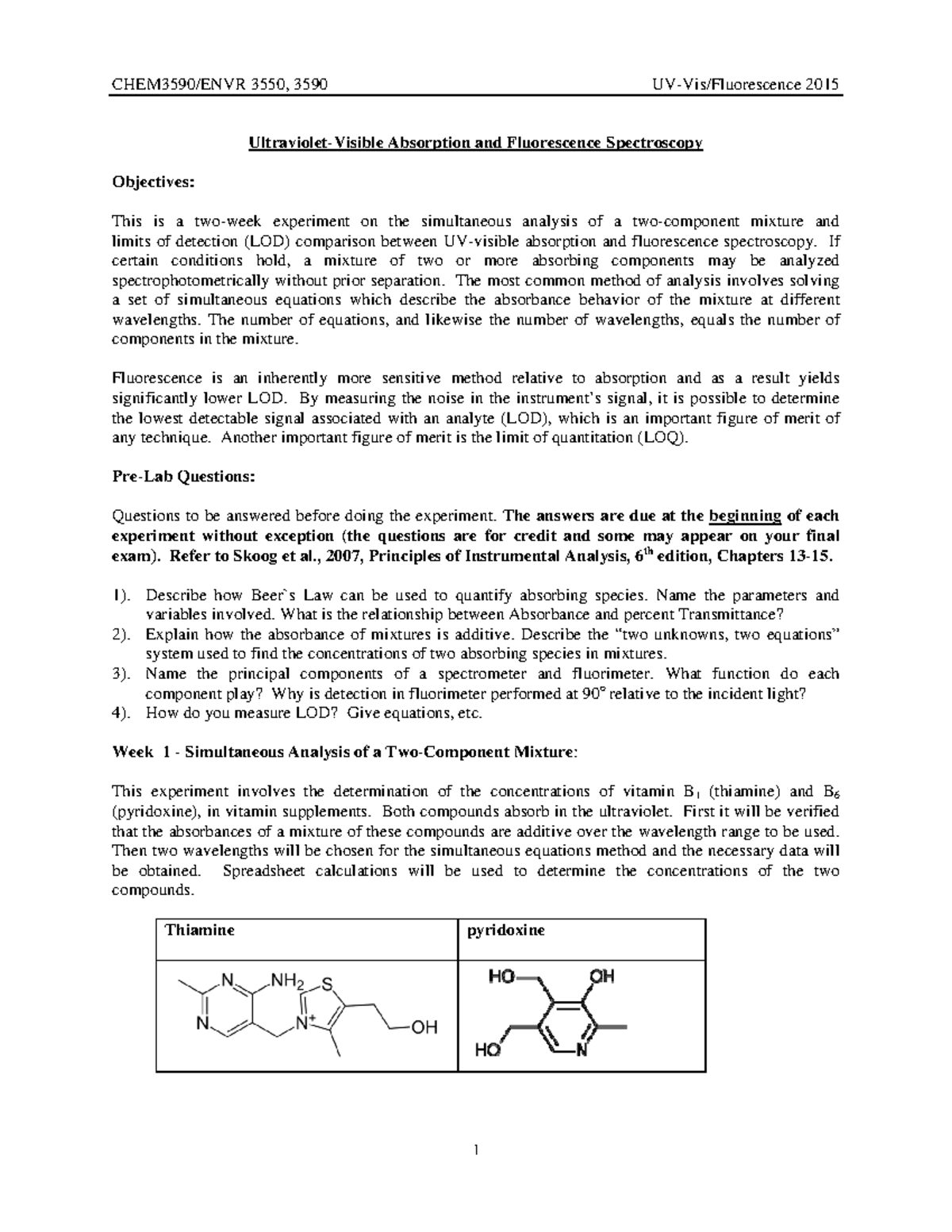 Lab Handout 3550, 3590: UV-Vis Absorption & Fluorescence Spectroscopy ...