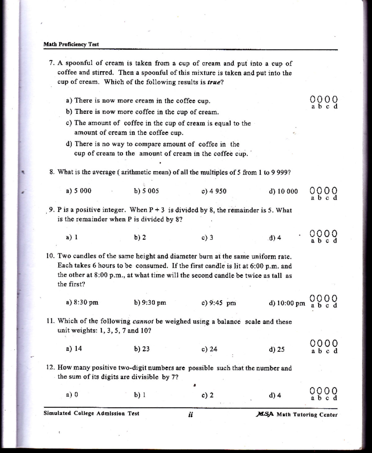 MCQ Upcat Exam 007 - Math Proficiency Test 7. A spoonful of cream is ...