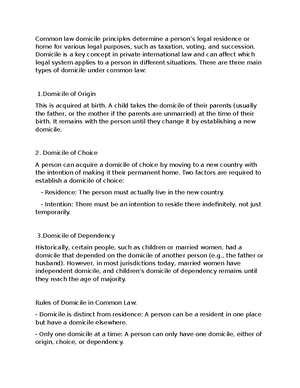 Common Law Domicile Principles: Legal Residence Explained - Studocu