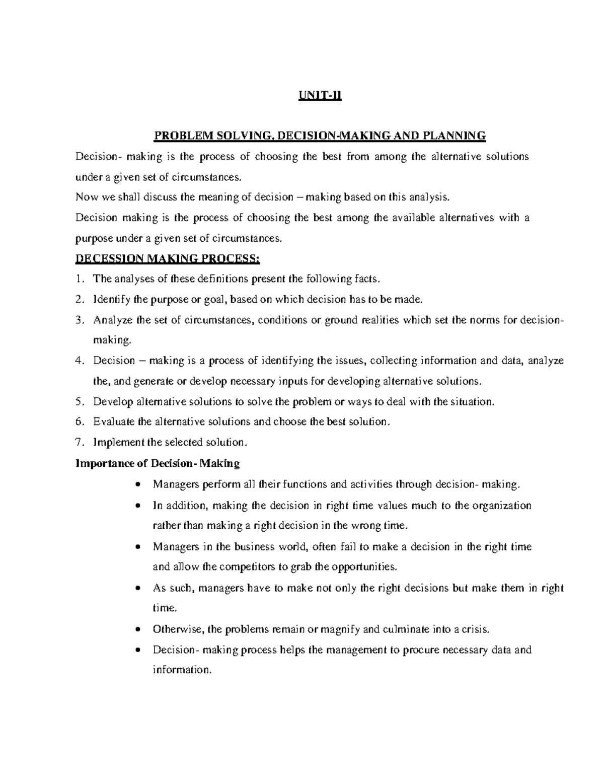 Chapter 2 - Problem Solving, Decision-Making & Planning Overview - Studocu