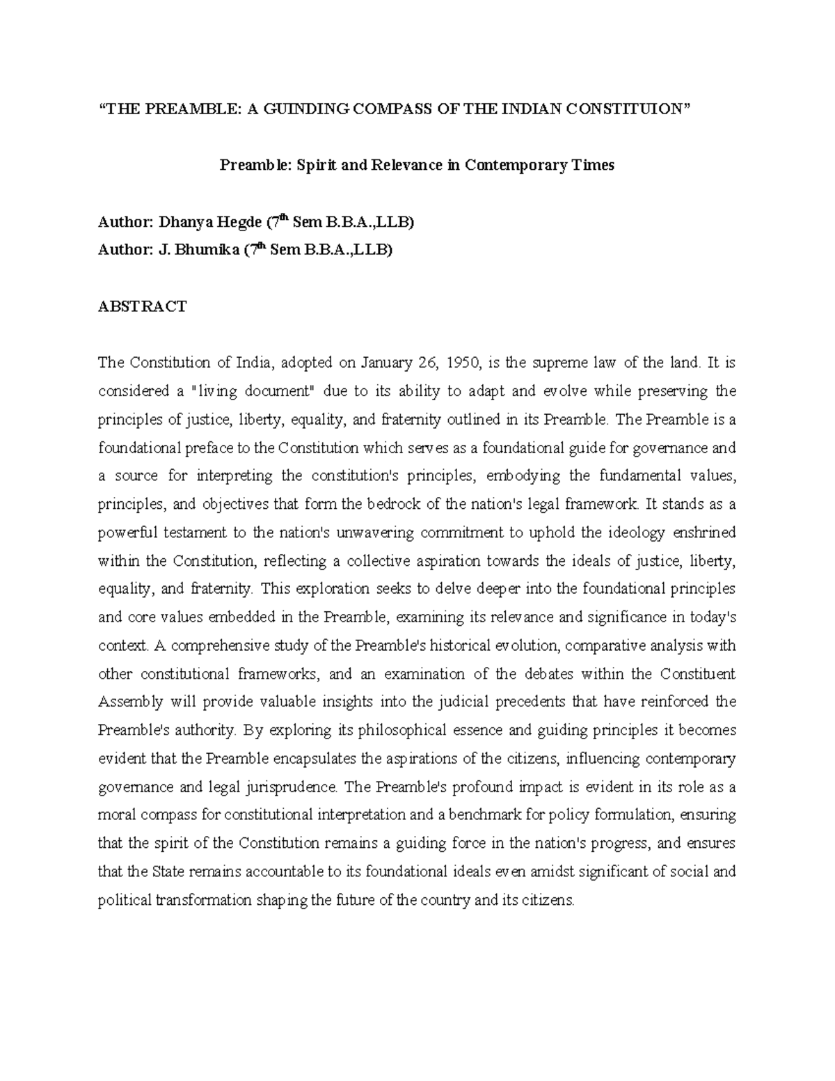 Preamble: A Guiding Compass of the Indian Constitution (B.B.A.,LLB ...