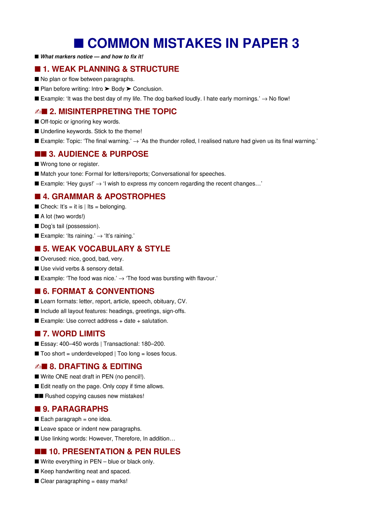 Common Mistakes in Paper 3: Tips for Improvement - Studocu
