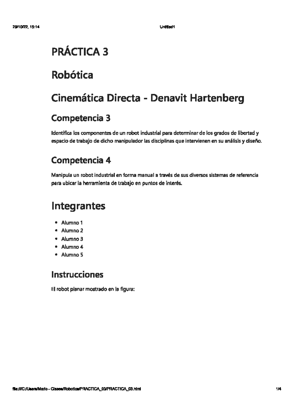 Práctica 03: Robótica Cinemática Directa y Denavit Hartenberg - Studocu