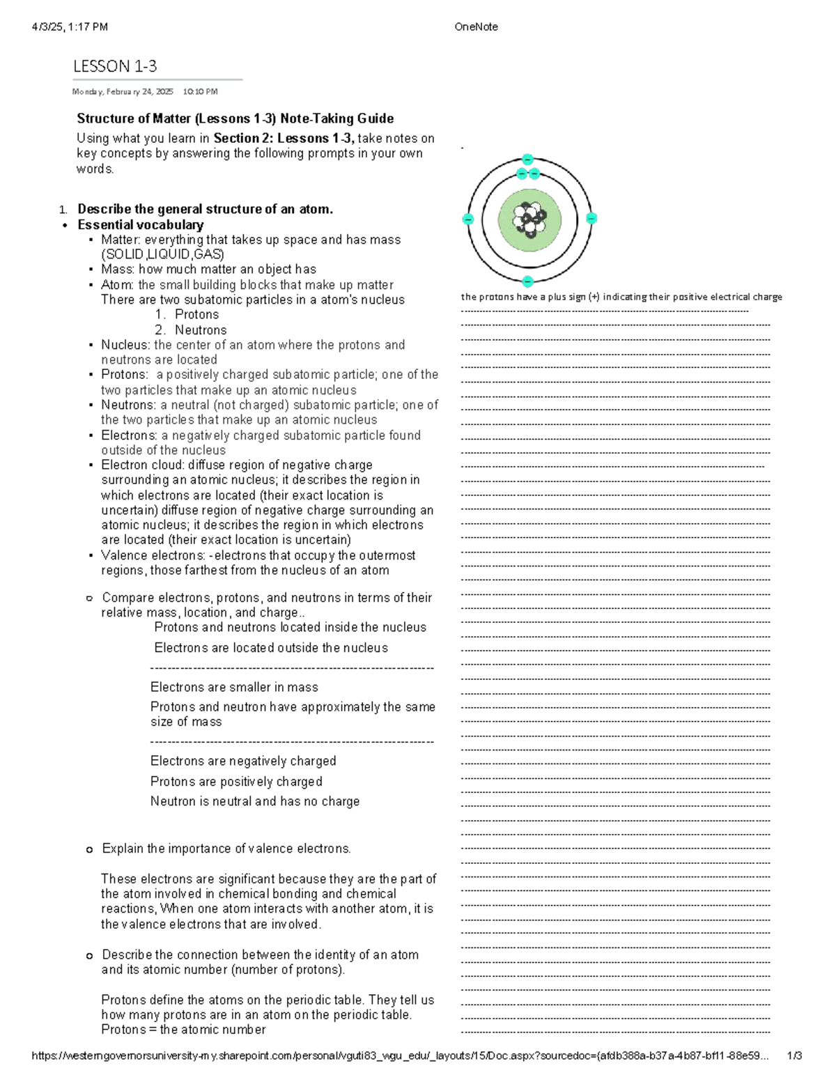 Section Chemistry C165 Lesson 1-3 - LESSON 1- Monday, February 24, 2025 ...