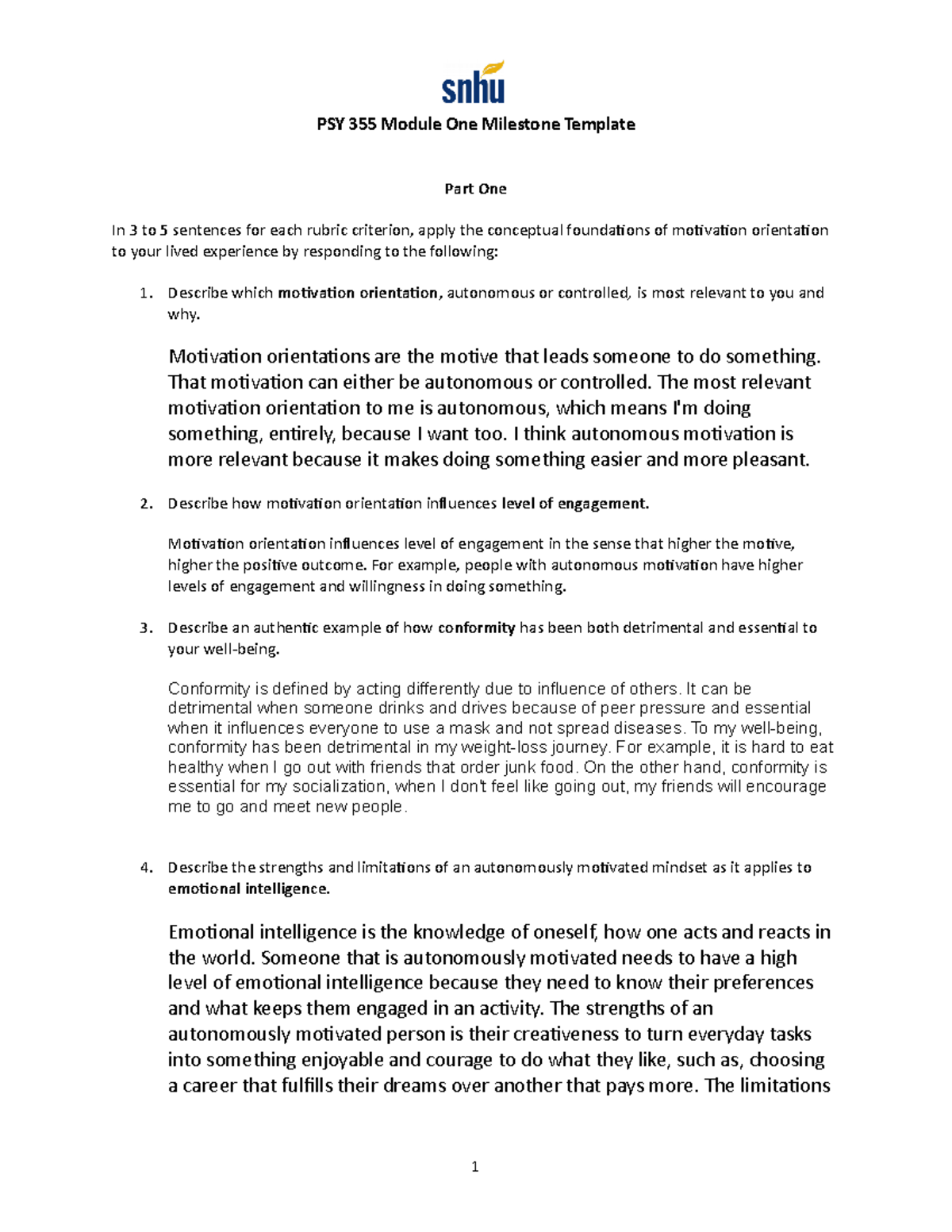 PSY 355 Module One Milestone: Exploring Motivation Orientations - Studocu