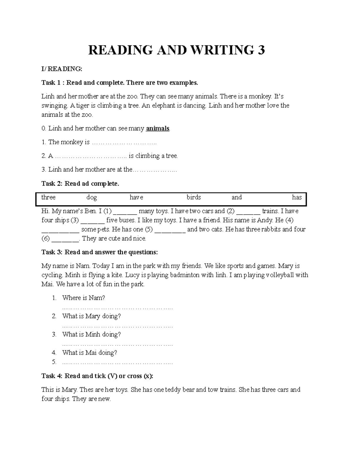 Reading and Writing 3 - Task Completion Activities - Studocu
