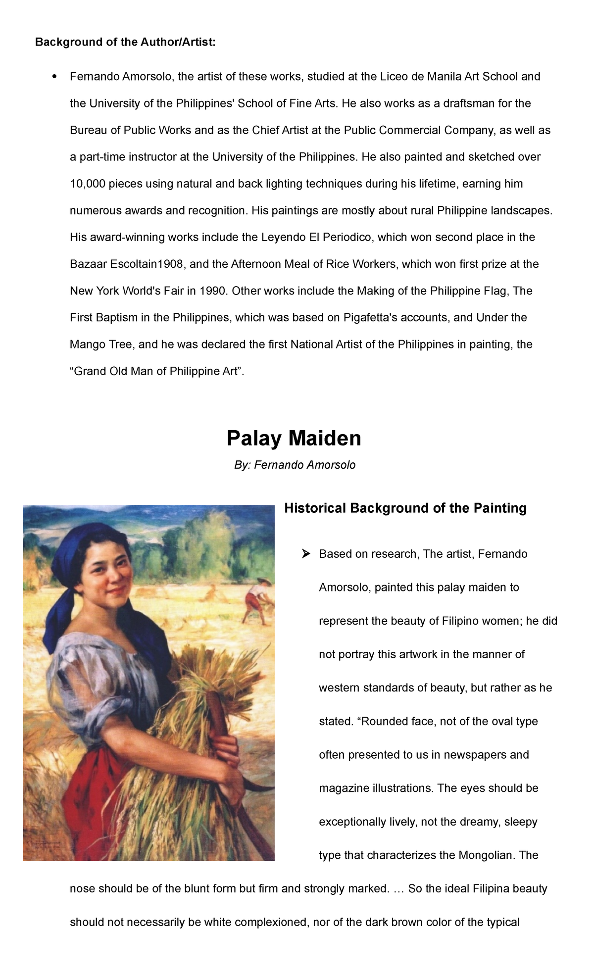 Fernando Amorsolo's Palay Maiden: Analysis and Cultural Significance ...