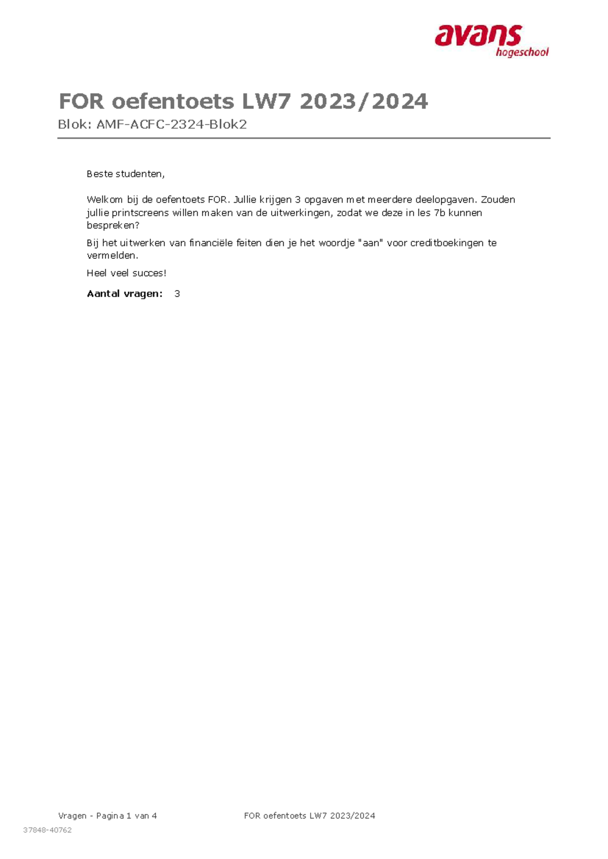 FOR Oefentoets LW7: Financiële Administratie en Journaalposten ...