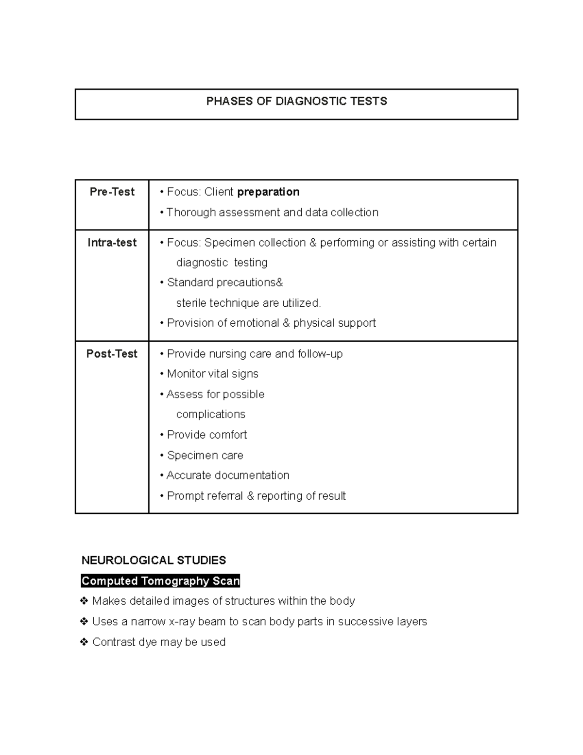 Phases OF Diagnostic Tests - PHASES OF DIAGNOSTIC TESTS Pre-Test ...