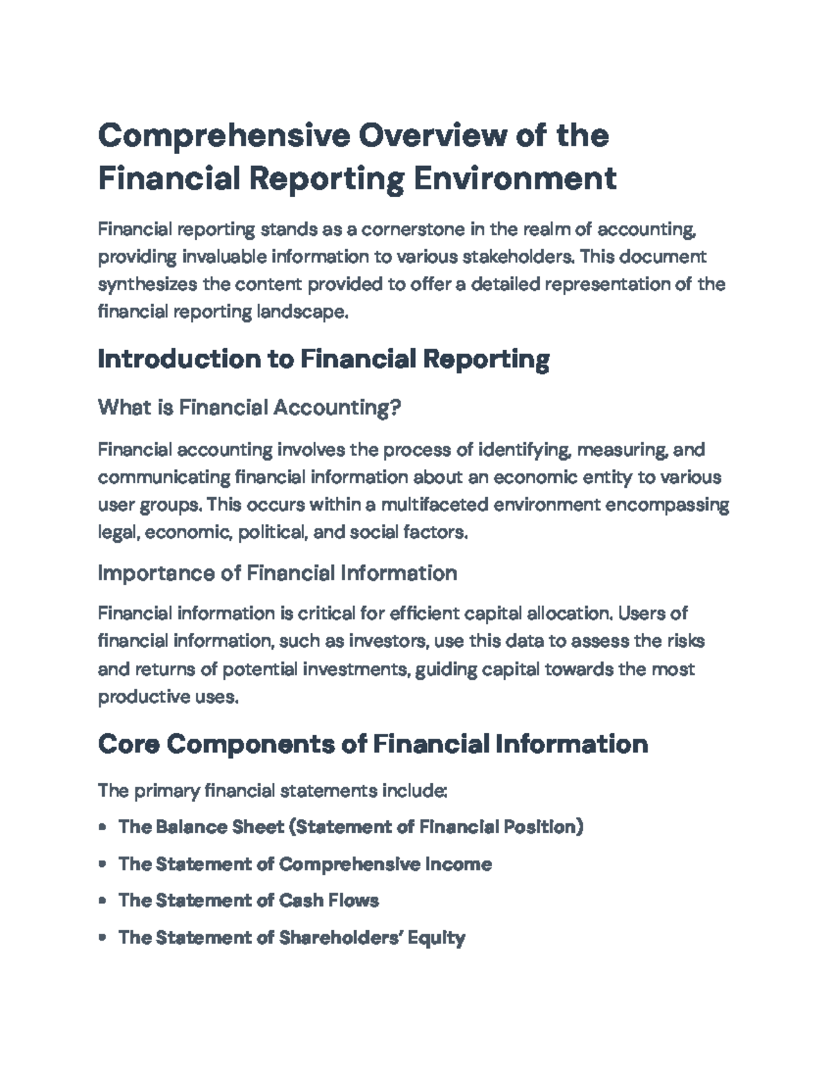 Comprehensive Overview of Financial Reporting Environment (ACC101 ...