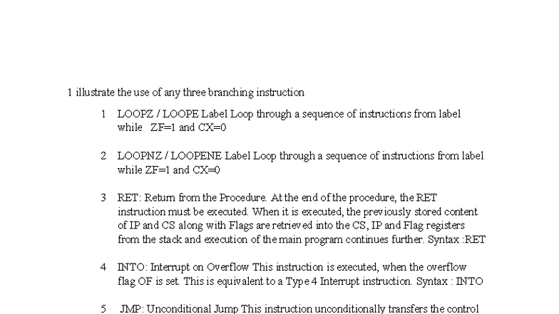 Branching Instructions and Their Usage in Assembly Language - Studocu