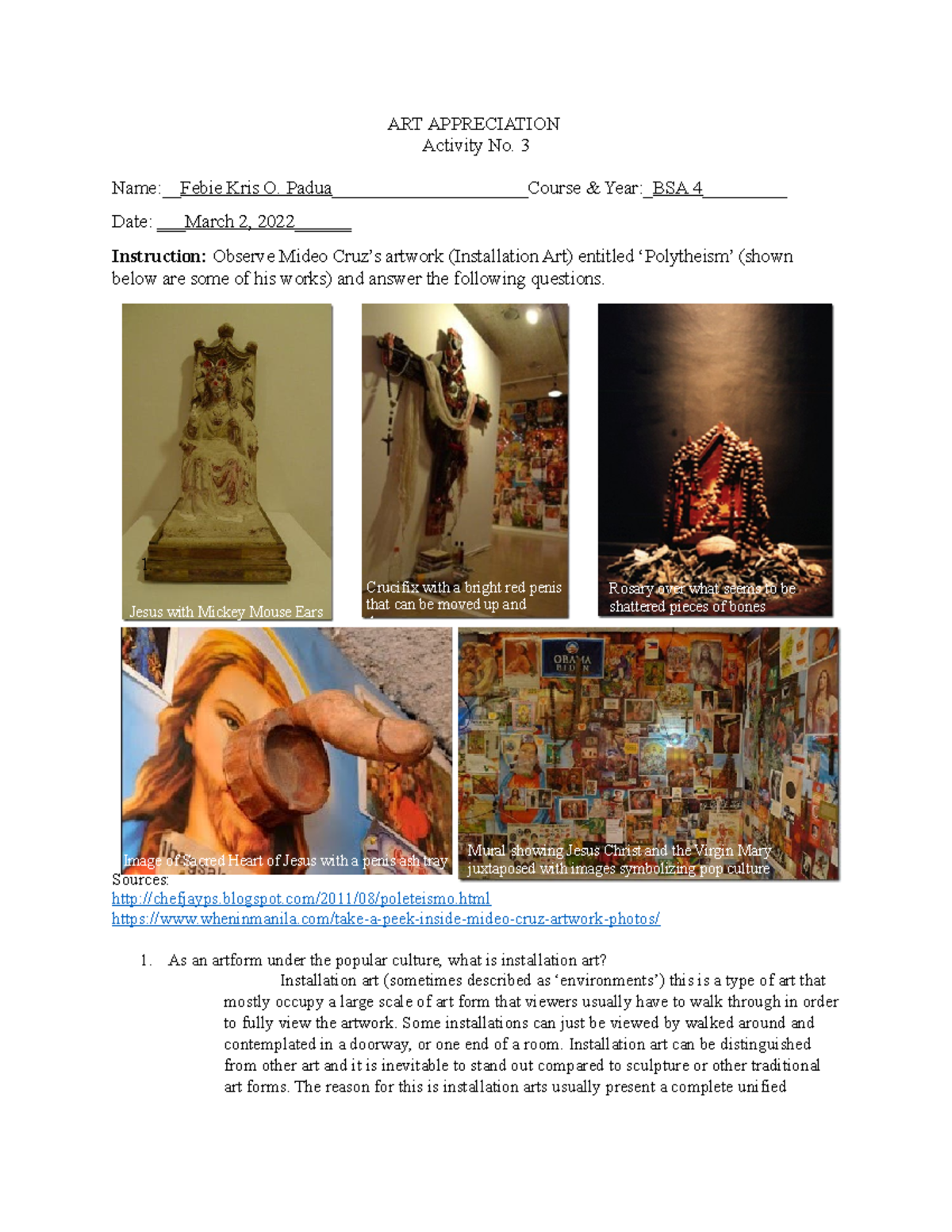 ART Appreciation 3 - Analysis of Mideo Cruz's 'Polytheism' Artwork ...