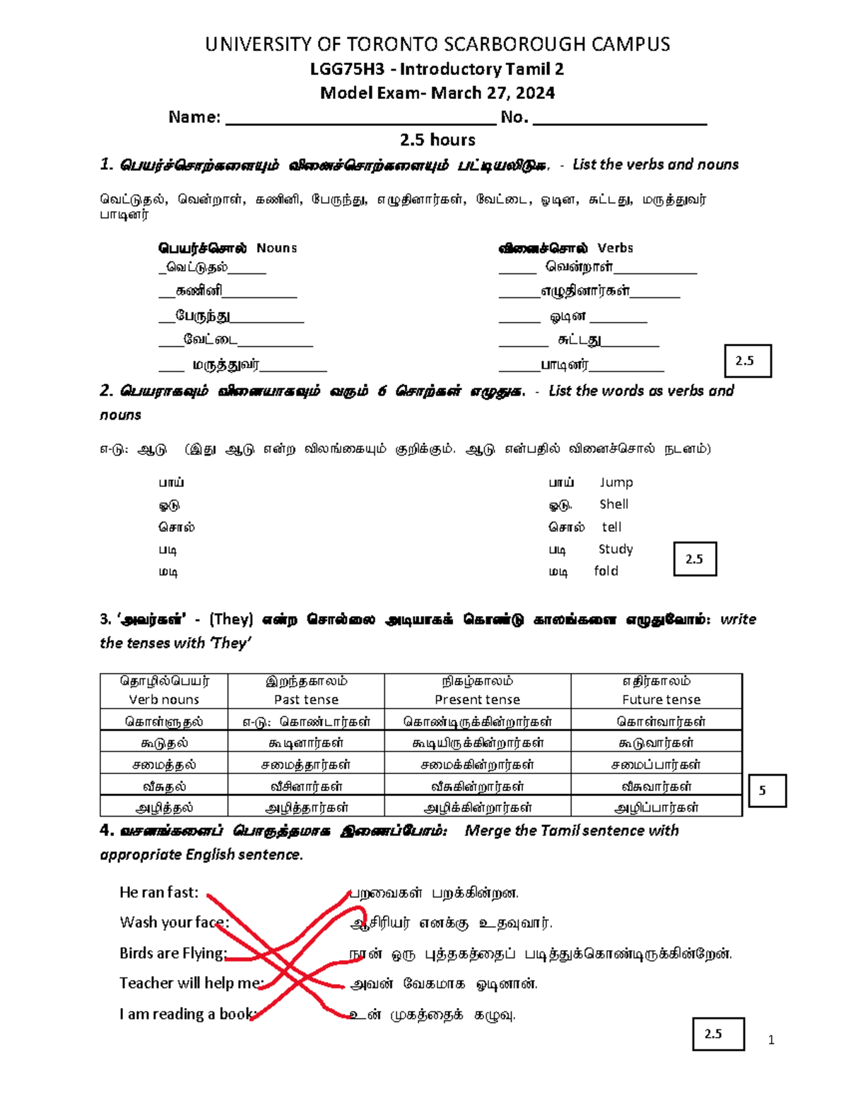 UNIVERSITY OF TORONTO SCARBOROUGH CAMPUS LGG75H3 Introductory Tamil 2 ...