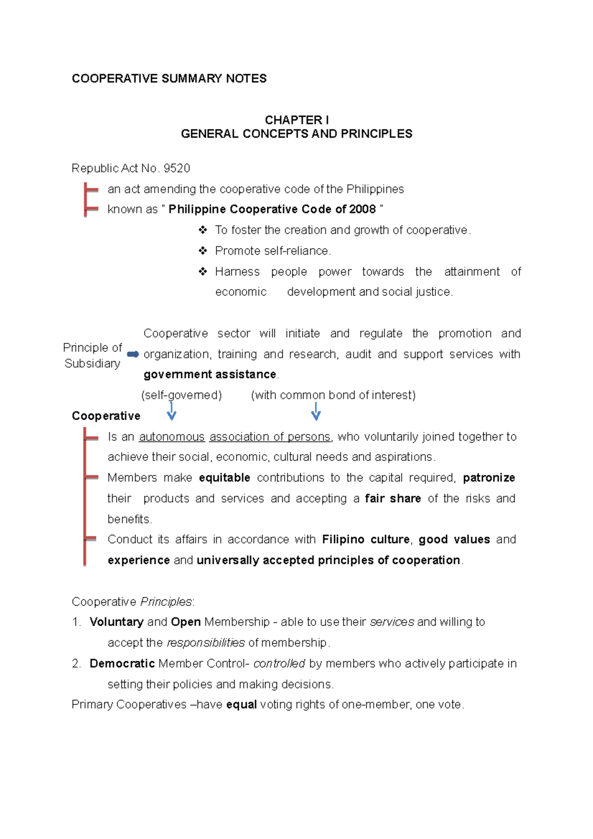 Cooperative Principles and Concepts Summary Notes - RA 9520 - Studocu