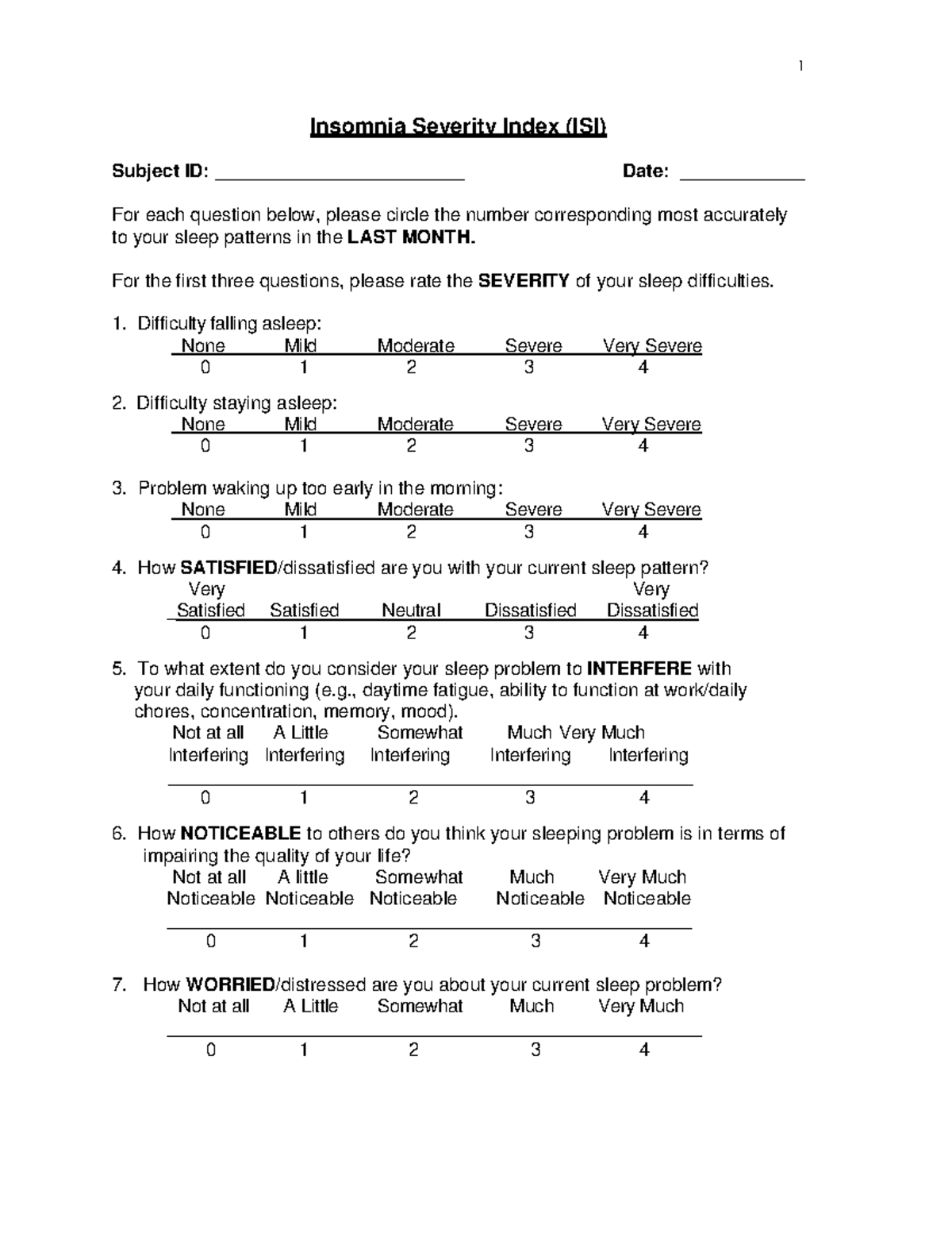 Insomnia Severity Index (ISI) Assessment Tool - Studocu