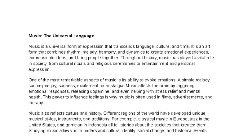 Music: The Universal Language and Its Impact on Society - Studocu