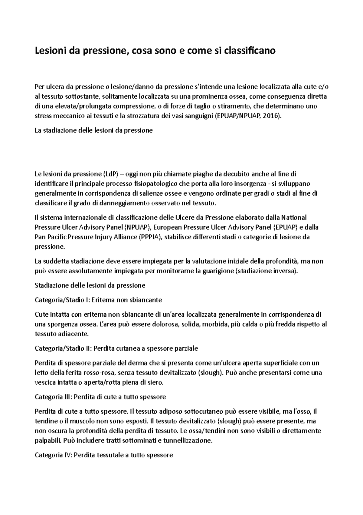 Caso Clinico: Classificazione e Prevenzione delle Lesioni da Pressione ...