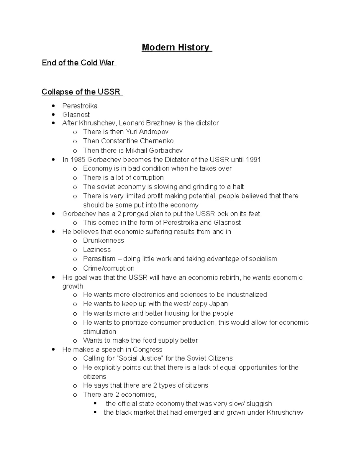 Lecture Notes on the End of the Cold War - HIST 300 - Nov 23 - Studocu