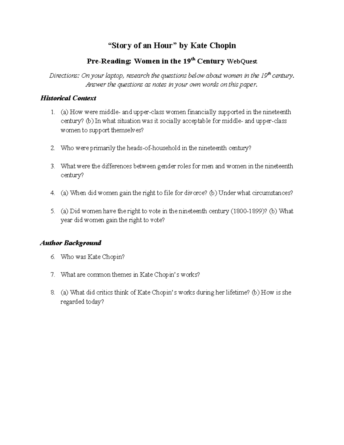 Women in the 19th Century: A WebQuest on Historical Context and Chopin ...