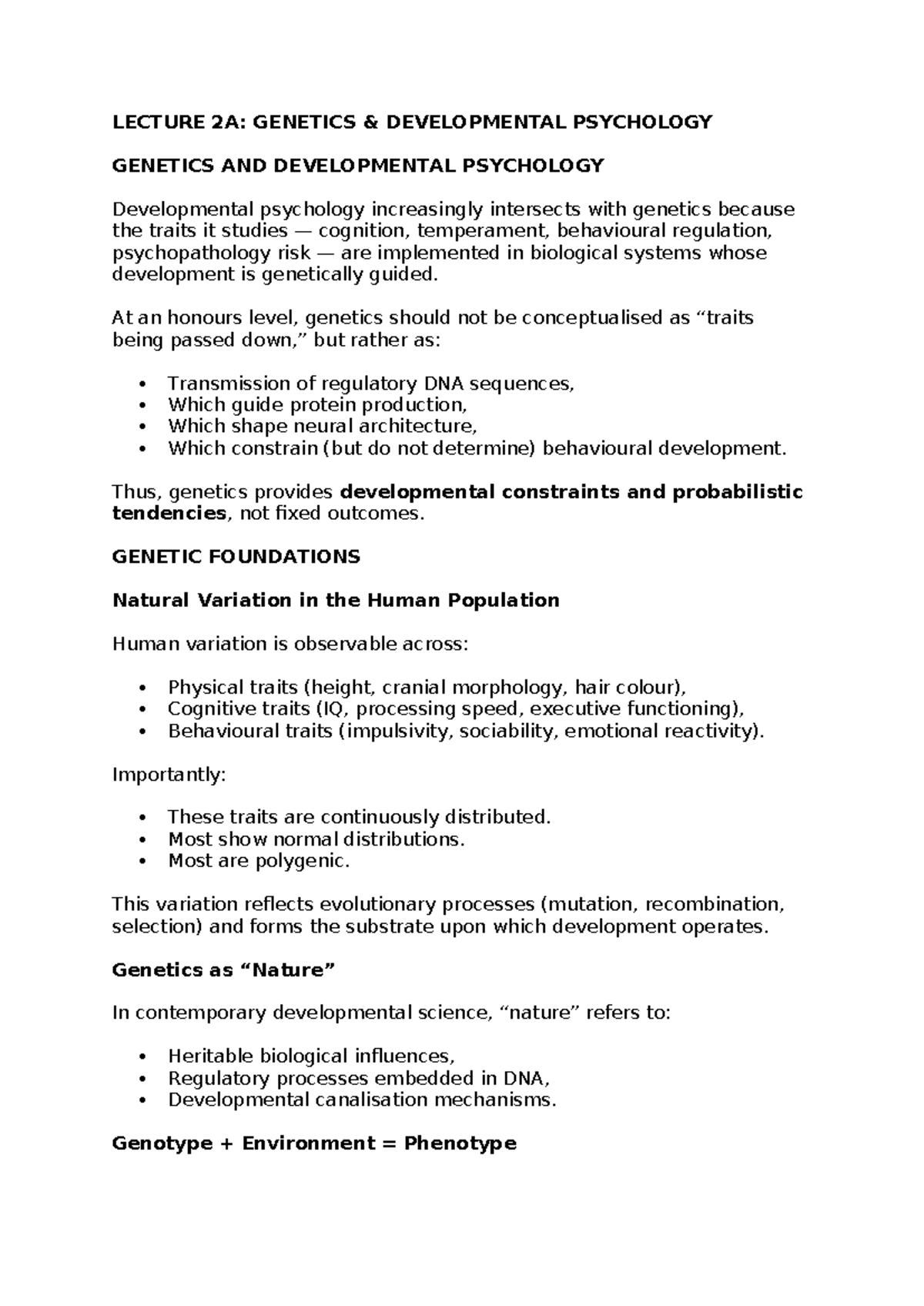 LECTURE NOTES: GENETICS & PRENATAL DEVELOPMENT (PSY 101) - Studocu