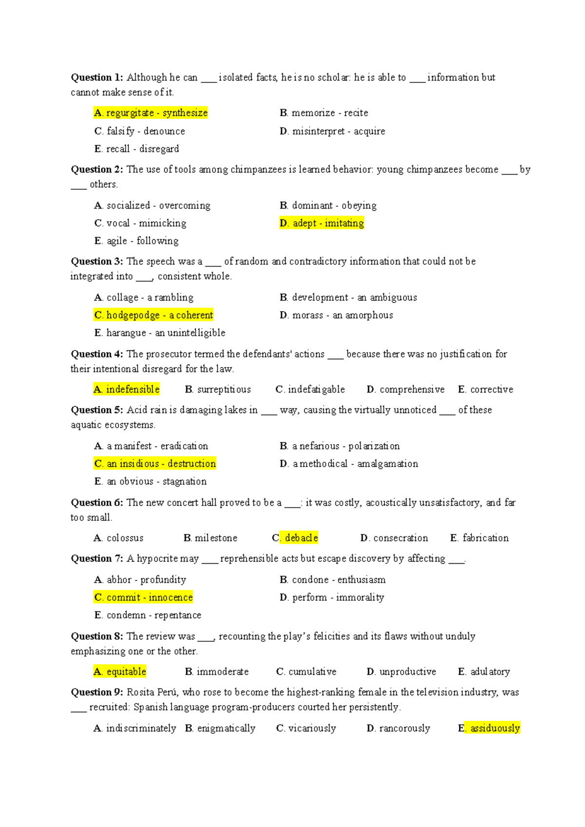 Ad Voc - 6: Vocabulary Practice Questions and Answers - Studocu