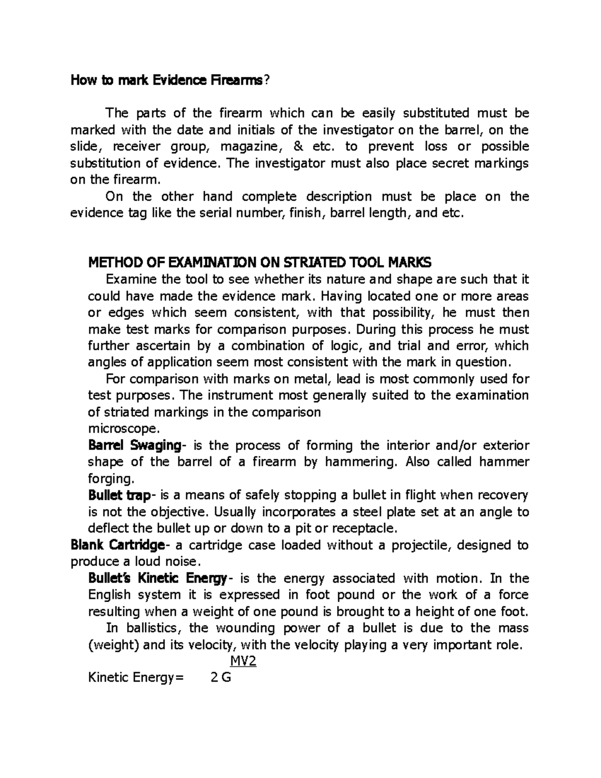 Crime Scene Evidence Handling & Firearm Examination Notes - Studocu
