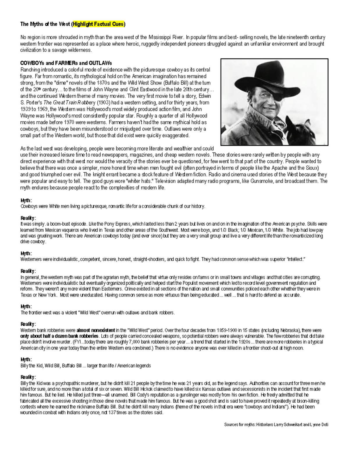 Myths vs. Reality of the West: An APUSH Analysis - Studocu