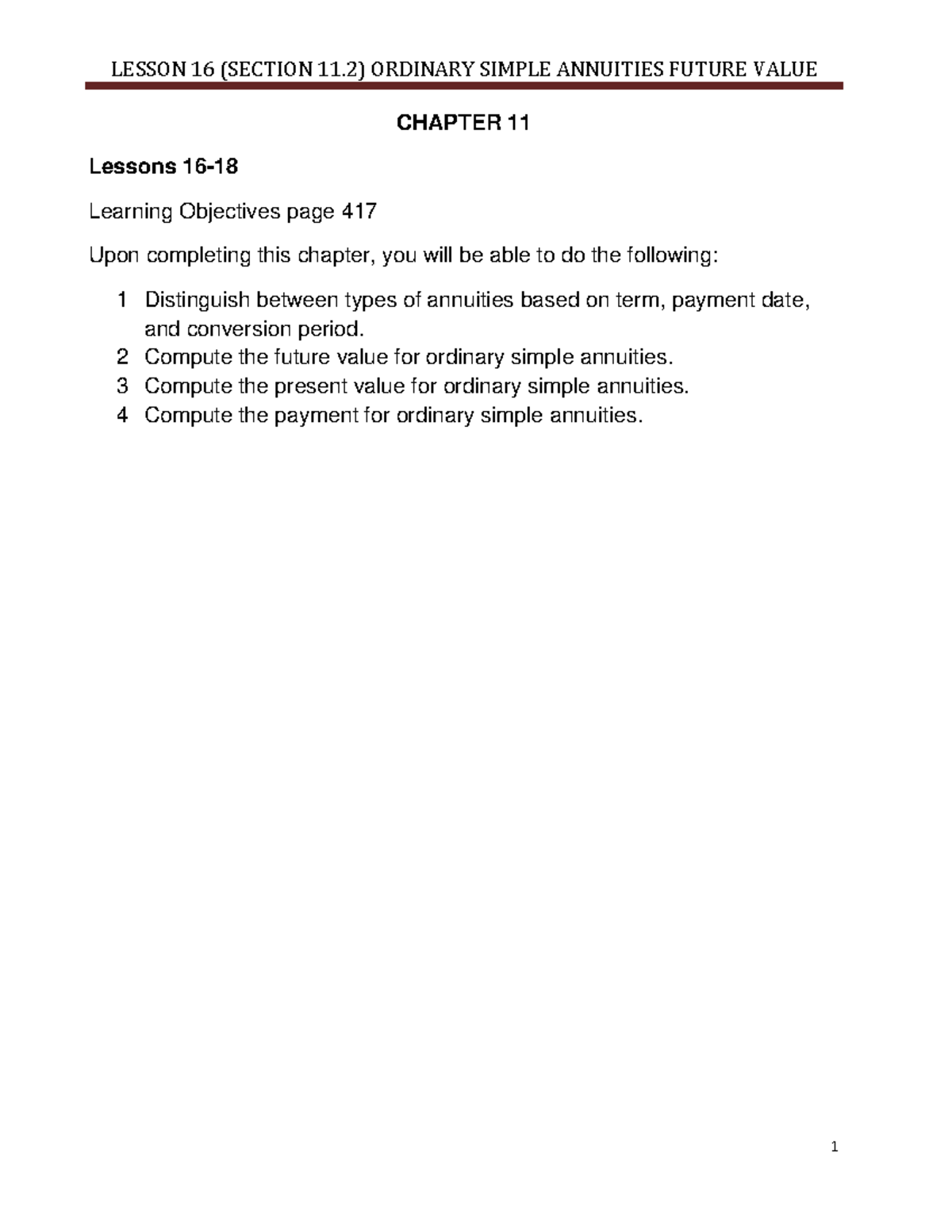Lesson 16 (Section 11.2) Future Value of Ordinary Simple Annuities ...