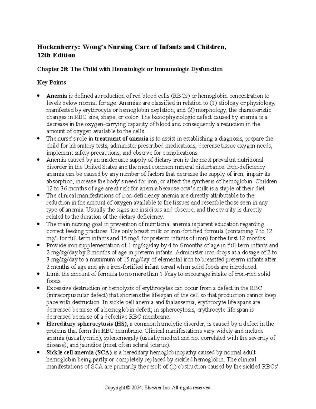 NUR 123: Key Points on Hematologic & Immunologic Disorders in Children ...