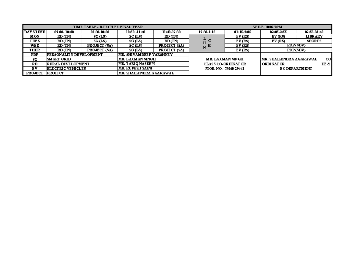 B-4 EE TIME Table - Thank you 😊 - DAYS/TIME 09:00- 10:00 10:00-10:50 10 ...