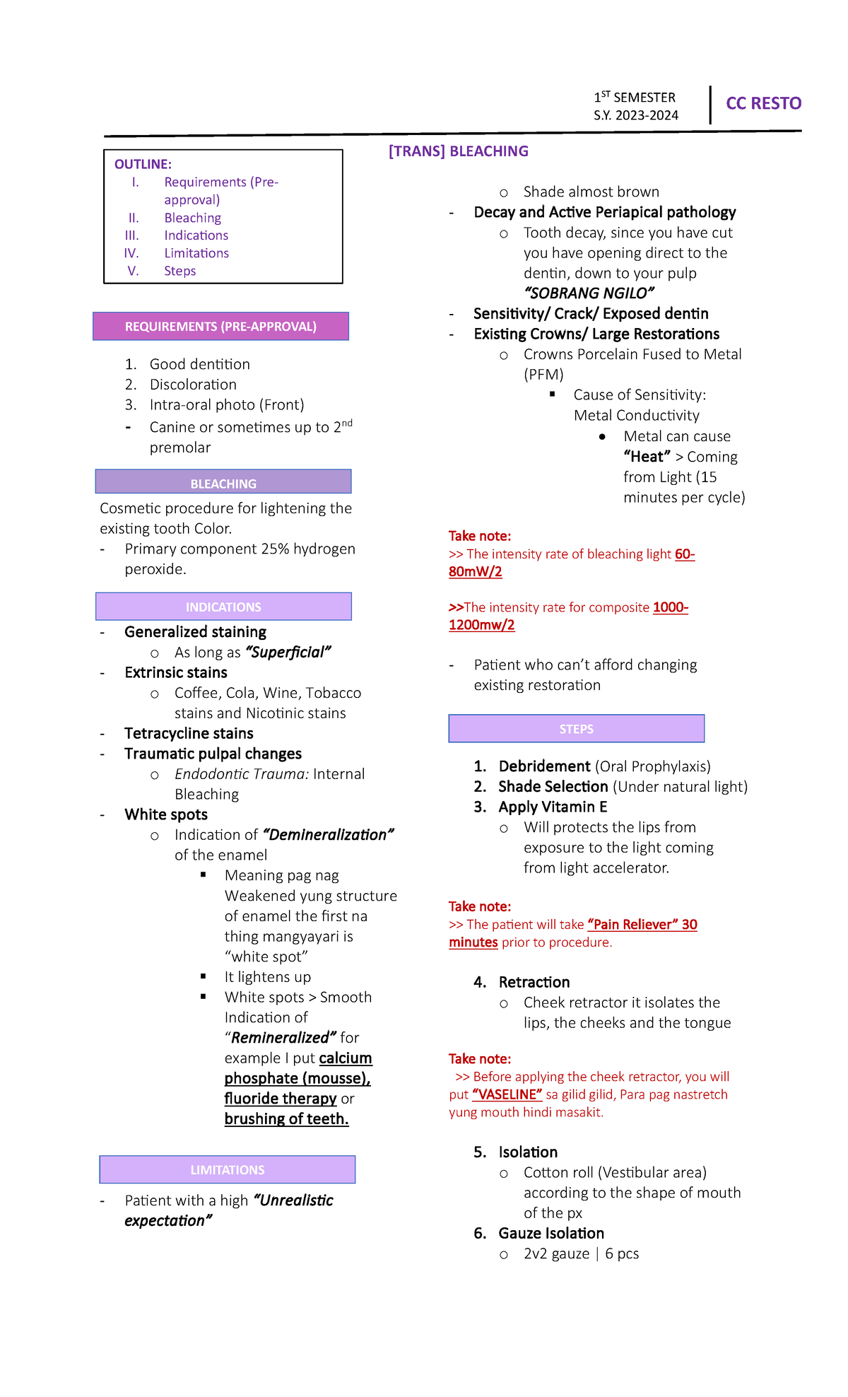 CC Resto 2 Midterm EXAM Reviewer 1 - 1. Good den))on 2. Discolora)on 3. Intra-oral photo (Front ...