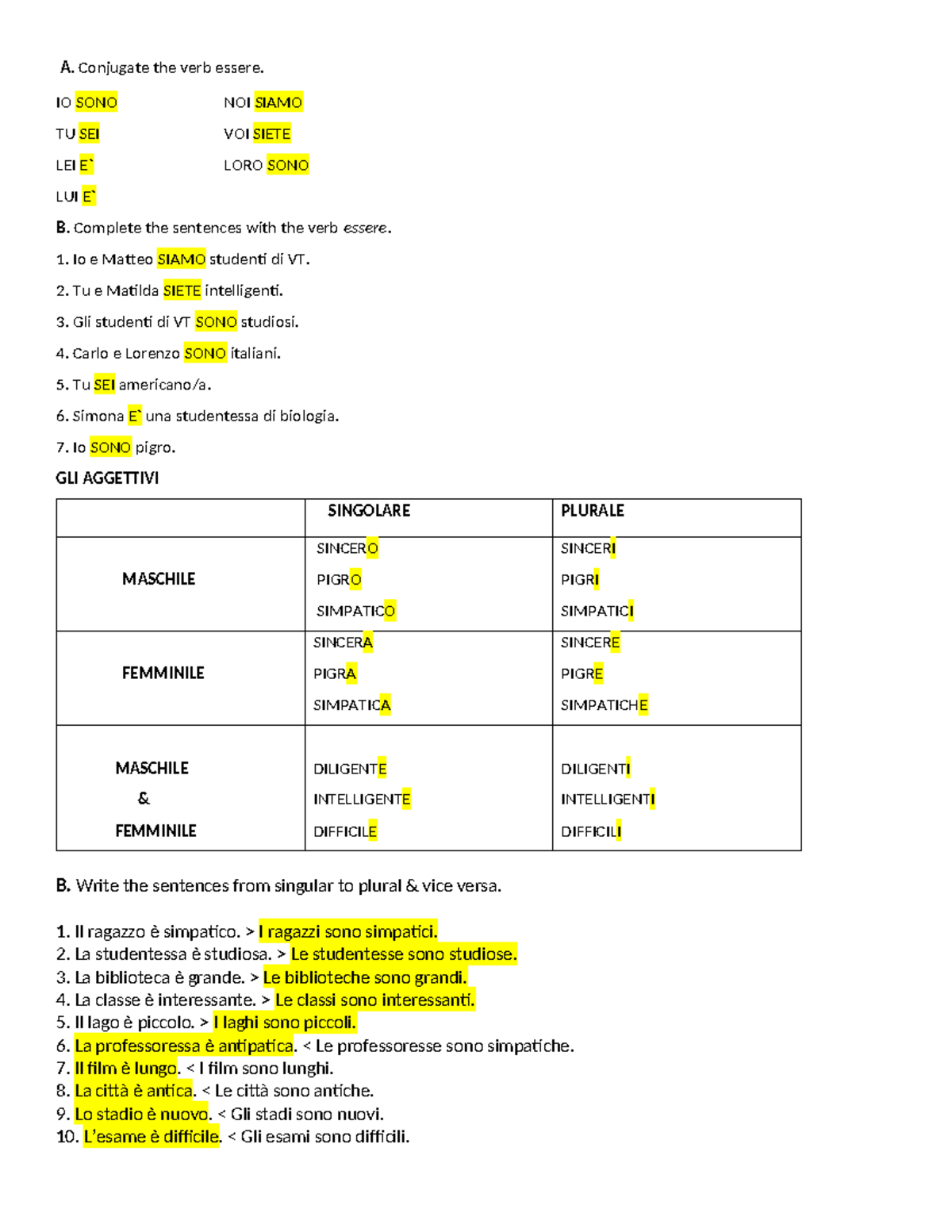 Italian Language Adjectives & Time Expressions - Practice Exercises - Studocu