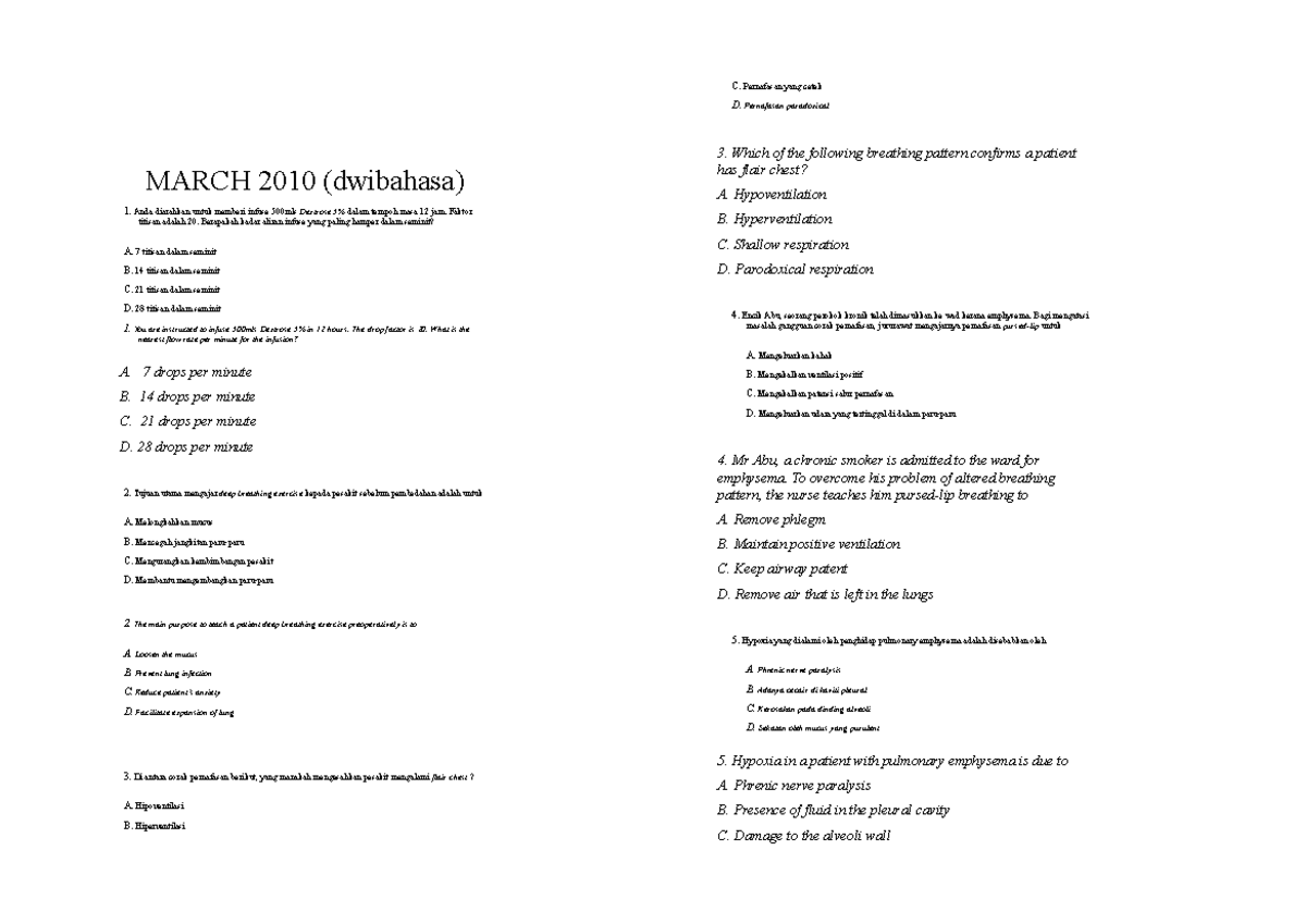 SET 10 LJM - Nursing Notes on Respiratory Patterns and Infusion ...