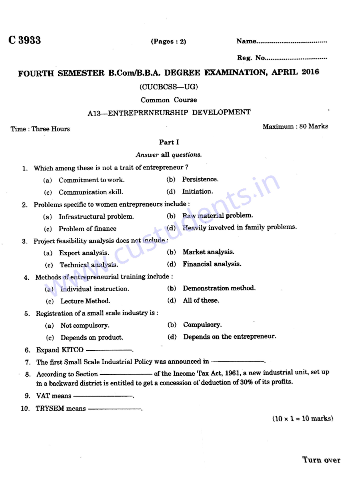 4th Sem BCom/BBA (2016) Notes on Entrepreneurship Development - Studocu