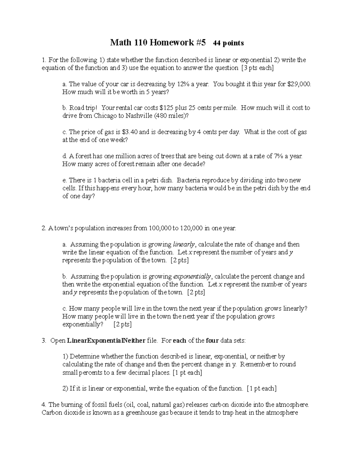 Math 110 Homework 5: Linear vs. Exponential Functions Analysis - Studocu