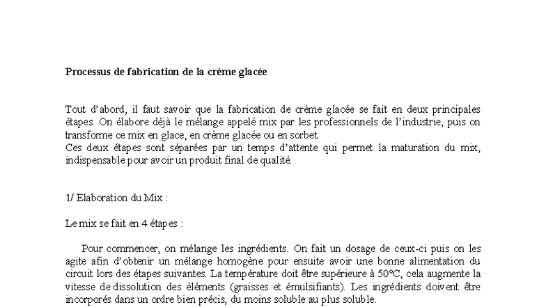Processus de Fabrication de la Crème Glacée : Guide Complet - Studocu