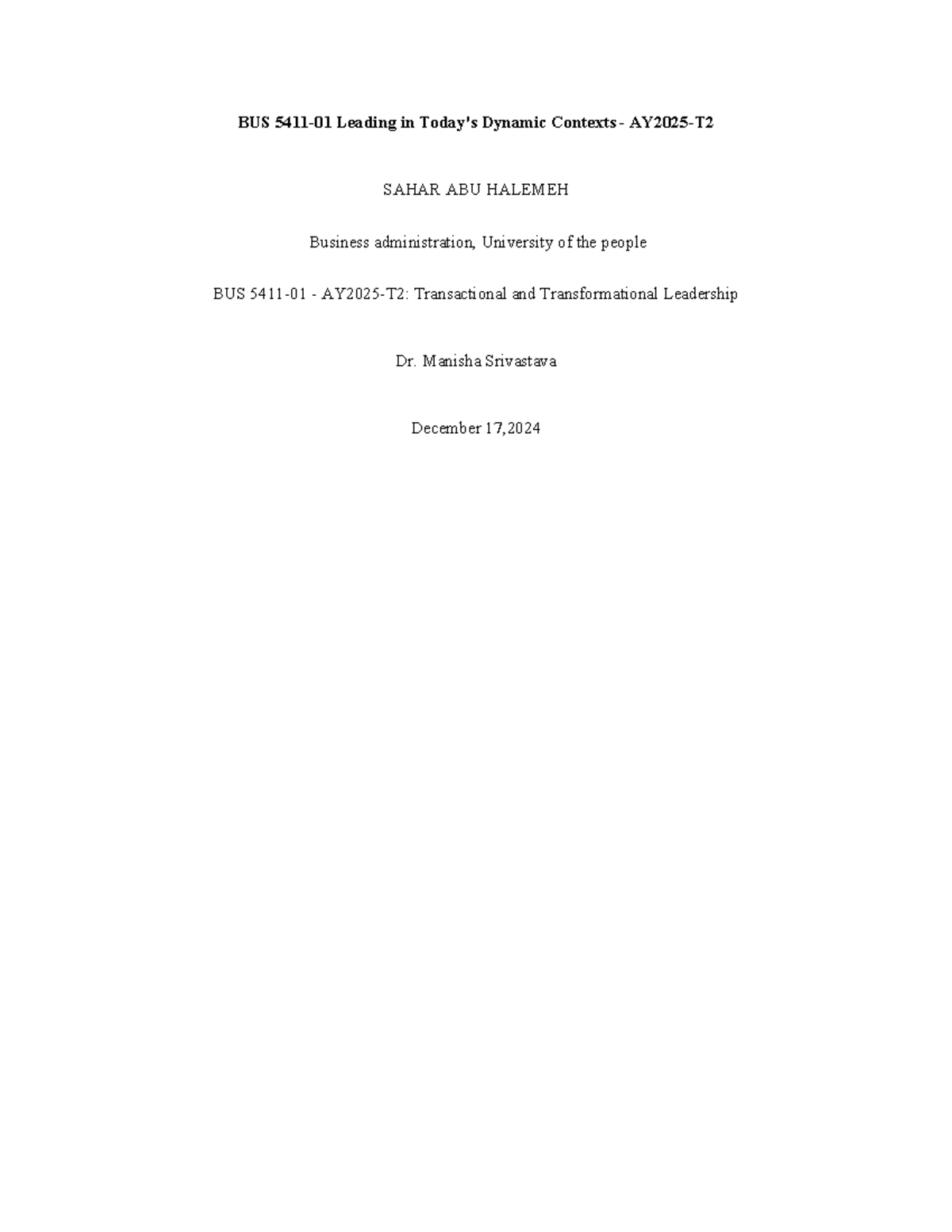 Class 2 chapter 5 portfolio - BUS 5411-01 Leading in Today's Dynamic ...